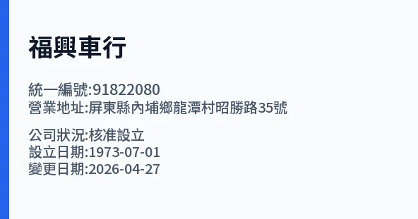 福興車行的照片-統編 91822080(屏東縣) 公司登記資料與營業項目詳細圖表