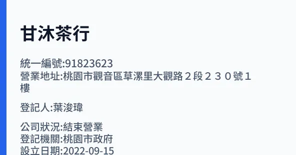 甘沐茶行的照片-統編 91823623(桃園市) 公司登記資料與營業項目詳細圖表