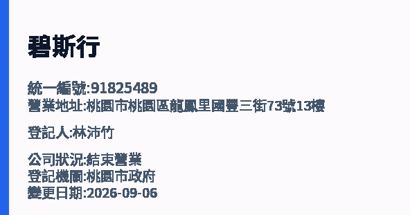 碧斯行的照片-統編 91825489(桃園市) 公司登記資料與營業項目詳細圖表