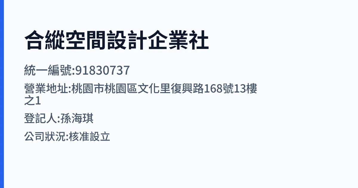 合縱空間設計企業社 - 統編 91830737(桃園市) 公司登記資料與營業項目詳細圖表