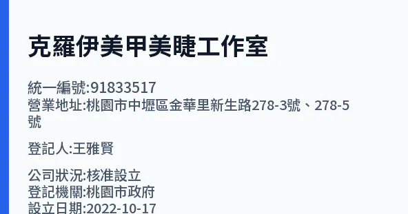 克羅伊美甲美睫工作室的照片-統編 91833517(桃園市) 公司登記資料與營業項目詳細圖表