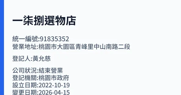 一柒捌選物店的照片-統編 91835352(桃園市) 公司登記資料與營業項目詳細圖表