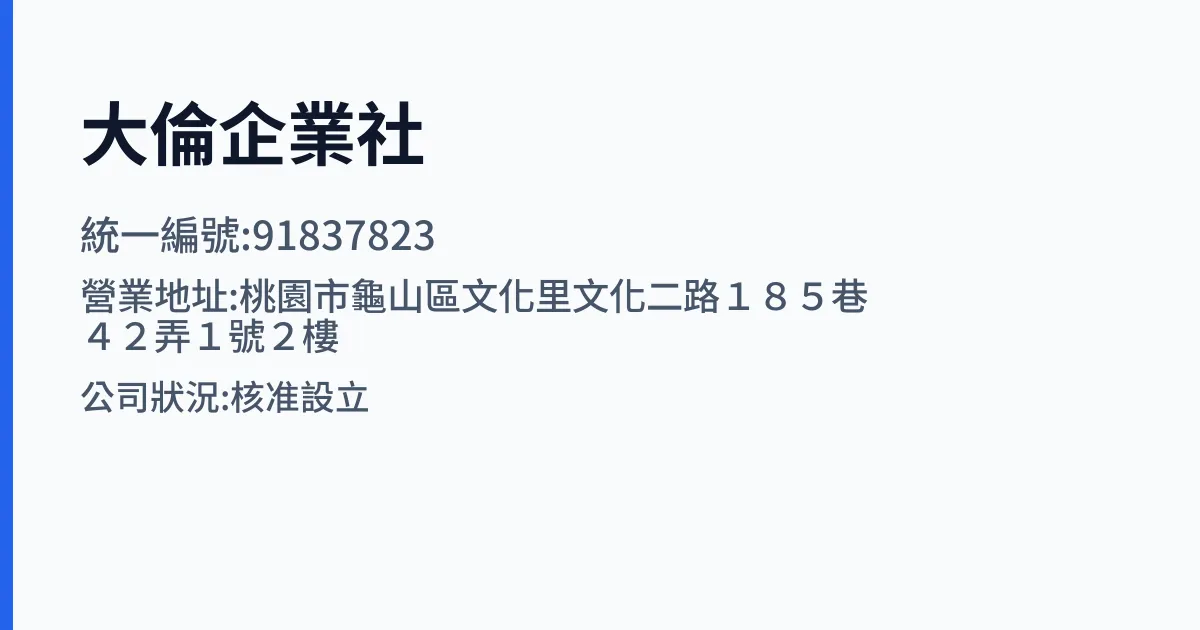 大倫企業社 - 統編 91837823(桃園市) 公司登記資料與營業項目詳細圖表