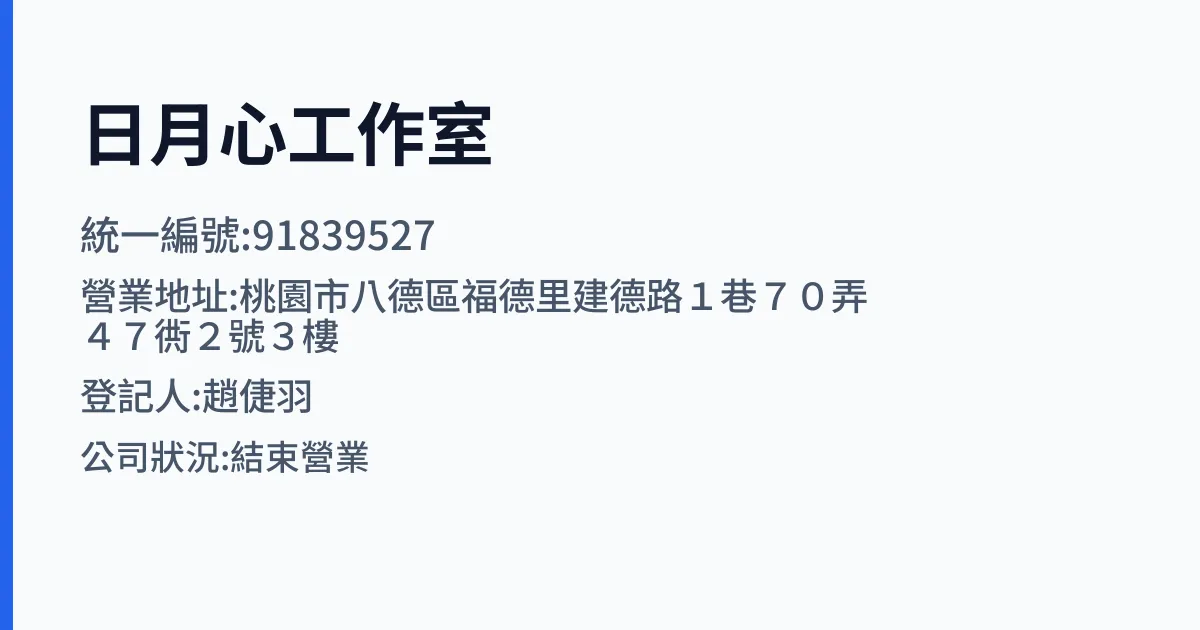 日月心工作室 - 統編 91839527（桃園市） 公司登記資料與營業項目詳細圖表