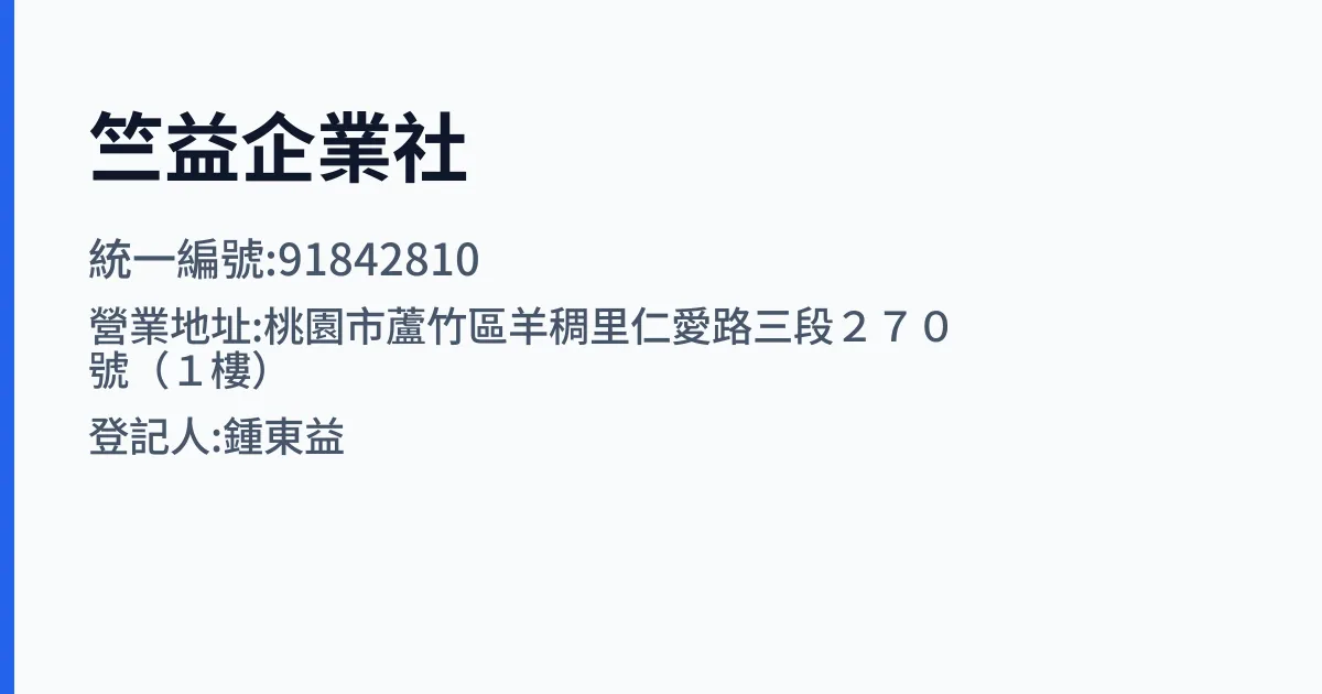 竺益企業社 - 統編 91842810(桃園市) 公司登記資料與營業項目詳細圖表