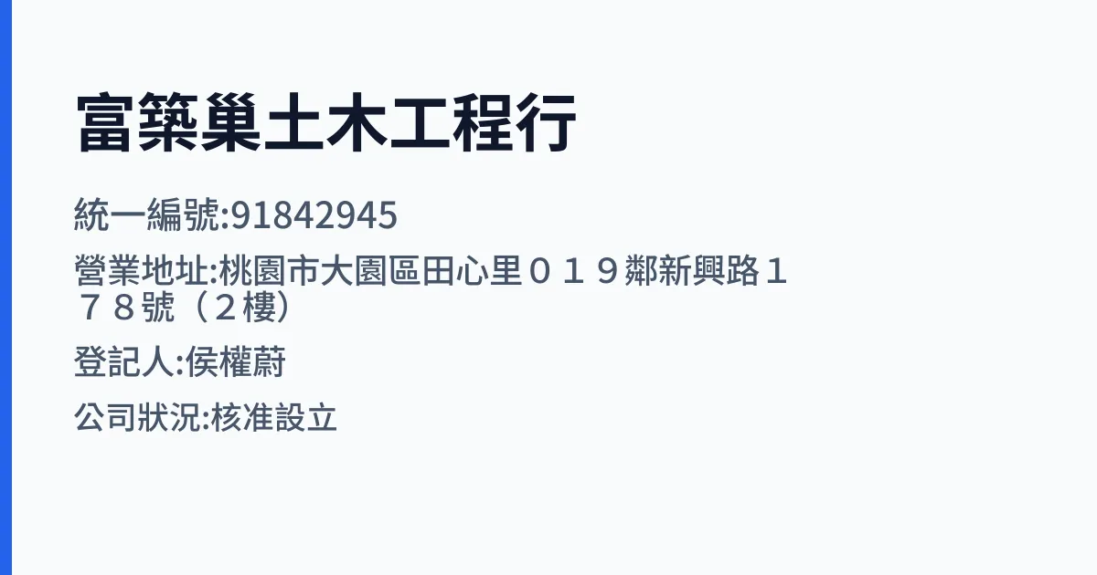 富築巢土木工程行 - 統編 91842945(桃園市) 公司登記資料與營業項目詳細圖表