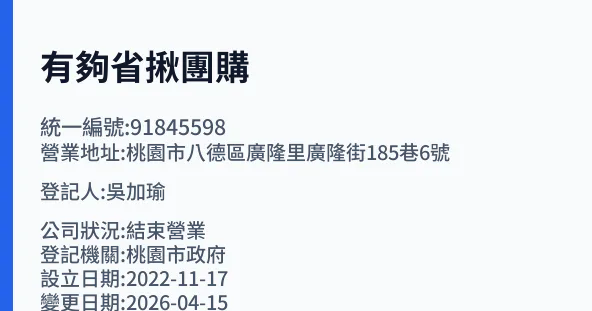 有夠省揪團購的照片-統編 91845598(桃園市) 公司登記資料與營業項目詳細圖表
