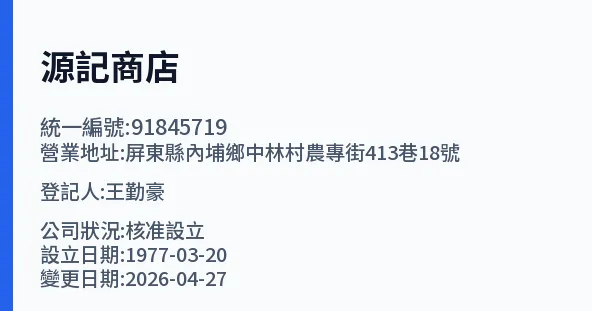 源記商店的照片-統編 91845719(屏東縣) 公司登記資料與營業項目詳細圖表