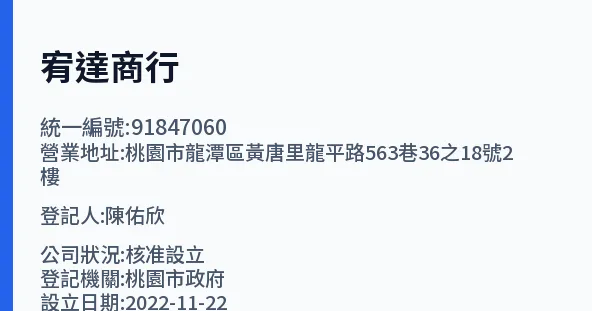 宥達商行的照片-統編 91847060(桃園市) 公司登記資料與營業項目詳細圖表