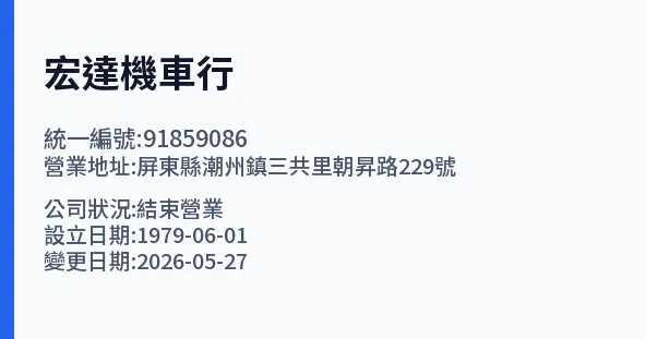 宏達機車行的照片-統編 91859086(屏東縣) 公司登記資料與營業項目詳細圖表
