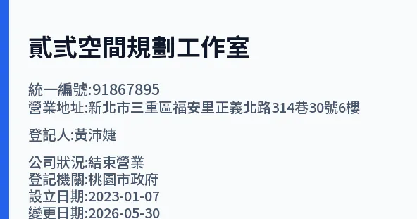貳弎空間規劃工作室的照片-統編 91867895(新北市) 公司登記資料與營業項目詳細圖表