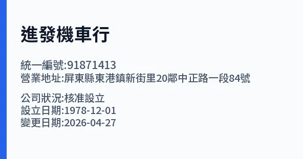 進發機車行的照片-統編 91871413(屏東縣) 公司登記資料與營業項目詳細圖表