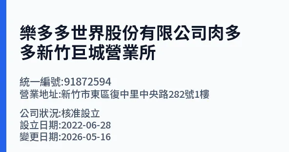樂多多世界股份有限公司肉多多新竹巨城營業所的照片-統編 91872594(新竹市) 公司登記資料與營業項目詳細圖表