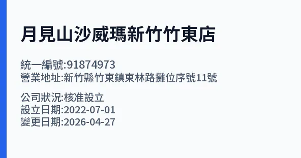 月見山沙威瑪新竹竹東店的照片-統編 91874973(新竹縣) 公司登記資料與營業項目詳細圖表