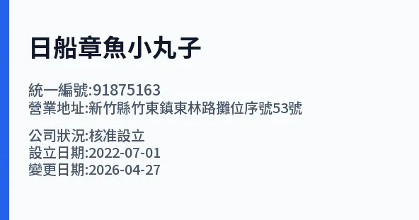 日船章魚小丸子的照片-統編 91875163(新竹縣) 公司登記資料與營業項目詳細圖表