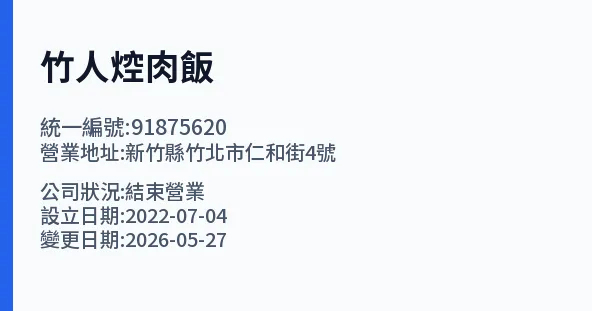 竹人焢肉飯的照片-統編 91875620(新竹縣) 公司登記資料與營業項目詳細圖表