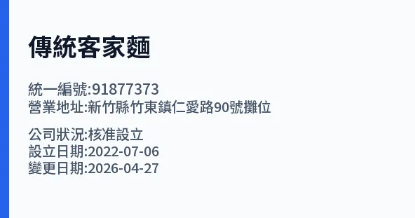 傳統客家麵的照片-統編 91877373(新竹縣) 公司登記資料與營業項目詳細圖表