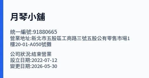 月琴小舖的照片-統編 91880665(新北市) 公司登記資料與營業項目詳細圖表