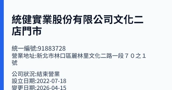 統健實業股份有限公司文化二店門市的照片-統編 91883728(新北市) 公司登記資料與營業項目詳細圖表