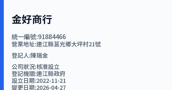 金好商行的照片-統編 91884466(連江縣) 公司登記資料與營業項目詳細圖表