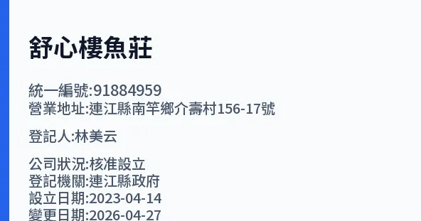 舒心樓魚莊的照片-統編 91884959(連江縣) 公司登記資料與營業項目詳細圖表