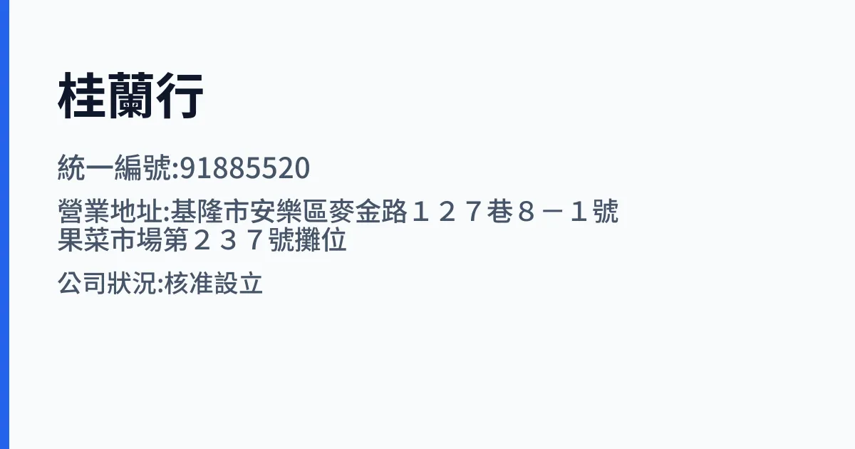 桂蘭行 - 統編 91885520(基隆市) 公司登記資料與營業項目詳細圖表