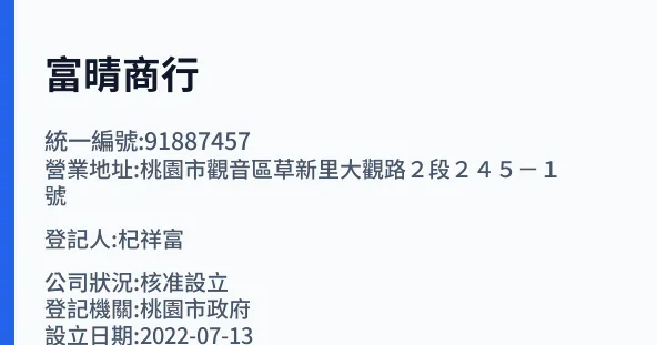 富晴商行的照片-統編 91887457(桃園市) 公司登記資料與營業項目詳細圖表