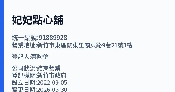 妃妃點心舖的照片-統編 91889928(新竹市) 公司登記資料與營業項目詳細圖表