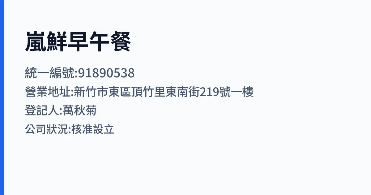 嵐鮮早午餐 - 統編 91890538(新竹市) 公司登記資料與營業項目詳細圖表