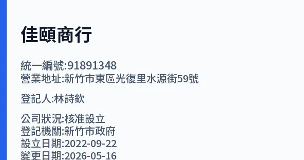 佳頤商行的照片-統編 91891348(新竹市) 公司登記資料與營業項目詳細圖表