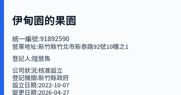 伊甸園的果園的照片-統編 91892590(新竹縣) 公司登記資料與營業項目詳細圖表