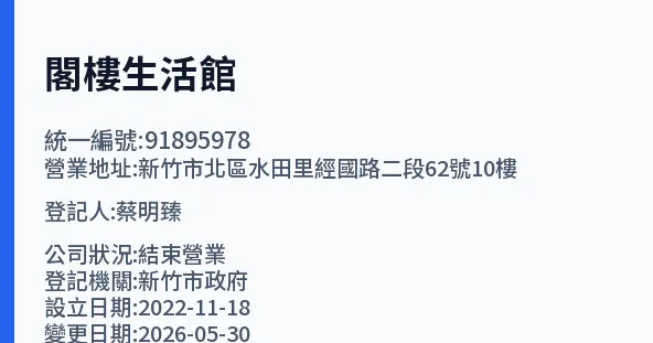 閣樓生活館的照片-統編 91895978(新竹市) 公司登記資料與營業項目詳細圖表