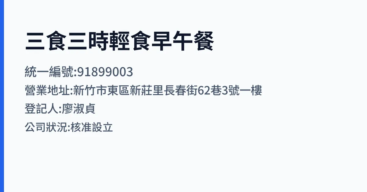 三食三時輕食早午餐 - 統編 91899003(新竹市) 公司登記資料與營業項目詳細圖表