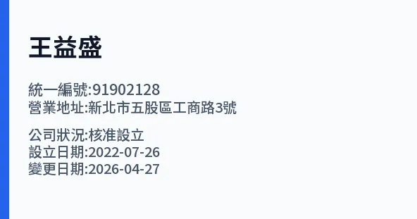 王益盛的照片-統編 91902128(新北市) 公司登記資料與營業項目詳細圖表
