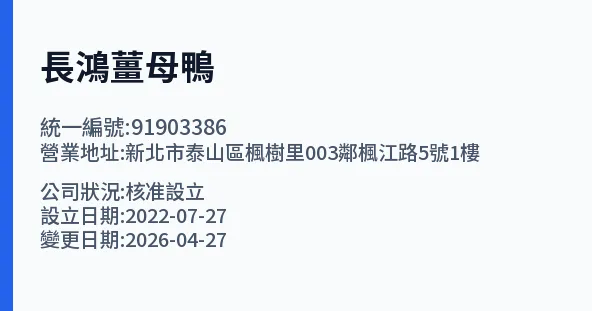 長鴻薑母鴨的照片-統編 91903386(新北市) 公司登記資料與營業項目詳細圖表