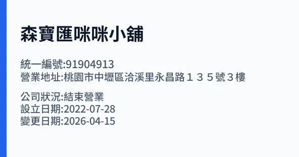 森寶匯咪咪小舖的照片-統編 91904913(桃園市) 公司登記資料與營業項目詳細圖表