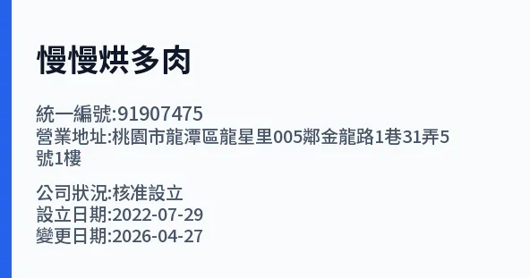 慢慢烘多肉的照片-統編 91907475(桃園市) 公司登記資料與營業項目詳細圖表