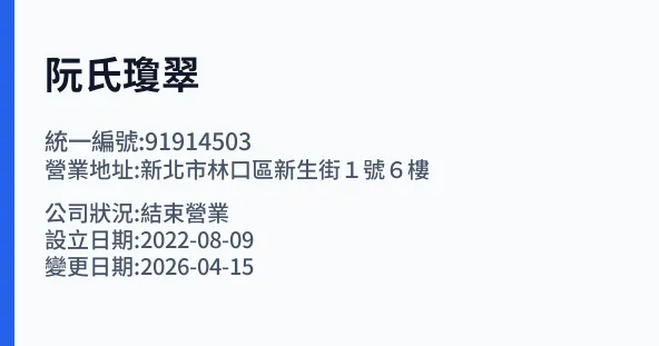 阮氏瓊翠的照片-統編 91914503(新北市) 公司登記資料與營業項目詳細圖表