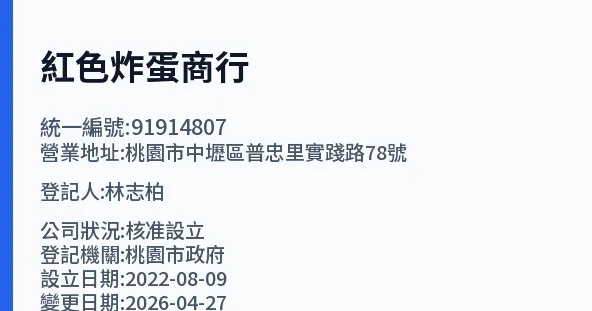 紅色炸蛋商行的照片-統編 91914807(桃園市) 公司登記資料與營業項目詳細圖表