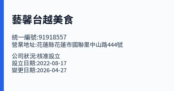 藝馨台越美食的照片-統編 91918557(花蓮縣) 公司登記資料與營業項目詳細圖表