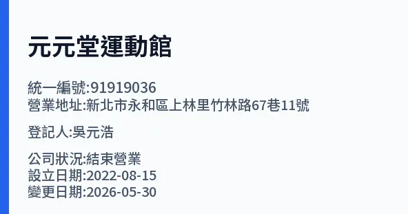元元堂運動館的照片-統編 91919036(新北市) 公司登記資料與營業項目詳細圖表