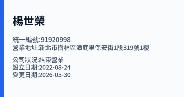 楊世榮的照片-統編 91920998(新北市) 公司登記資料與營業項目詳細圖表