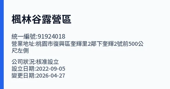 楓林谷露營區的照片-統編 91924018(桃園市) 公司登記資料與營業項目詳細圖表
