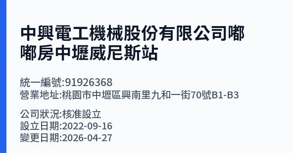 中興電工機械股份有限公司嘟嘟房中壢威尼斯站的照片-統編 91926368(桃園市) 公司登記資料與營業項目詳細圖表