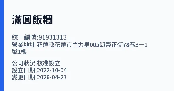 滿圓飯糰的照片-統編 91931313(花蓮縣) 公司登記資料與營業項目詳細圖表