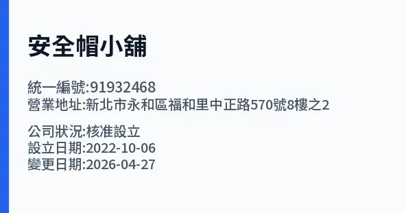 安全帽小舖的照片-統編 91932468(新北市) 公司登記資料與營業項目詳細圖表