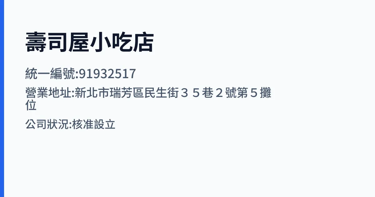 壽司屋小吃店 - 統編 91932517(新北市) 公司登記資料與營業項目詳細圖表