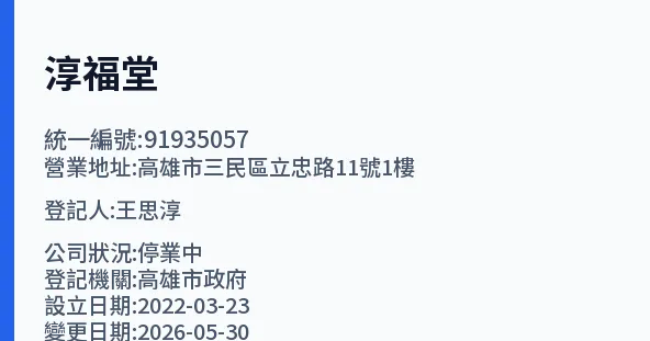 淳福堂的照片-統編 91935057(高雄市) 公司登記資料與營業項目詳細圖表