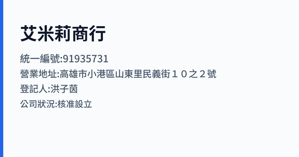 艾米莉商行 - 統編 91935731(高雄市) 公司登記資料與營業項目詳細圖表