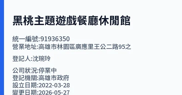 黑桃主題遊戲餐廳休閒館的照片-統編 91936350(高雄市) 公司登記資料與營業項目詳細圖表